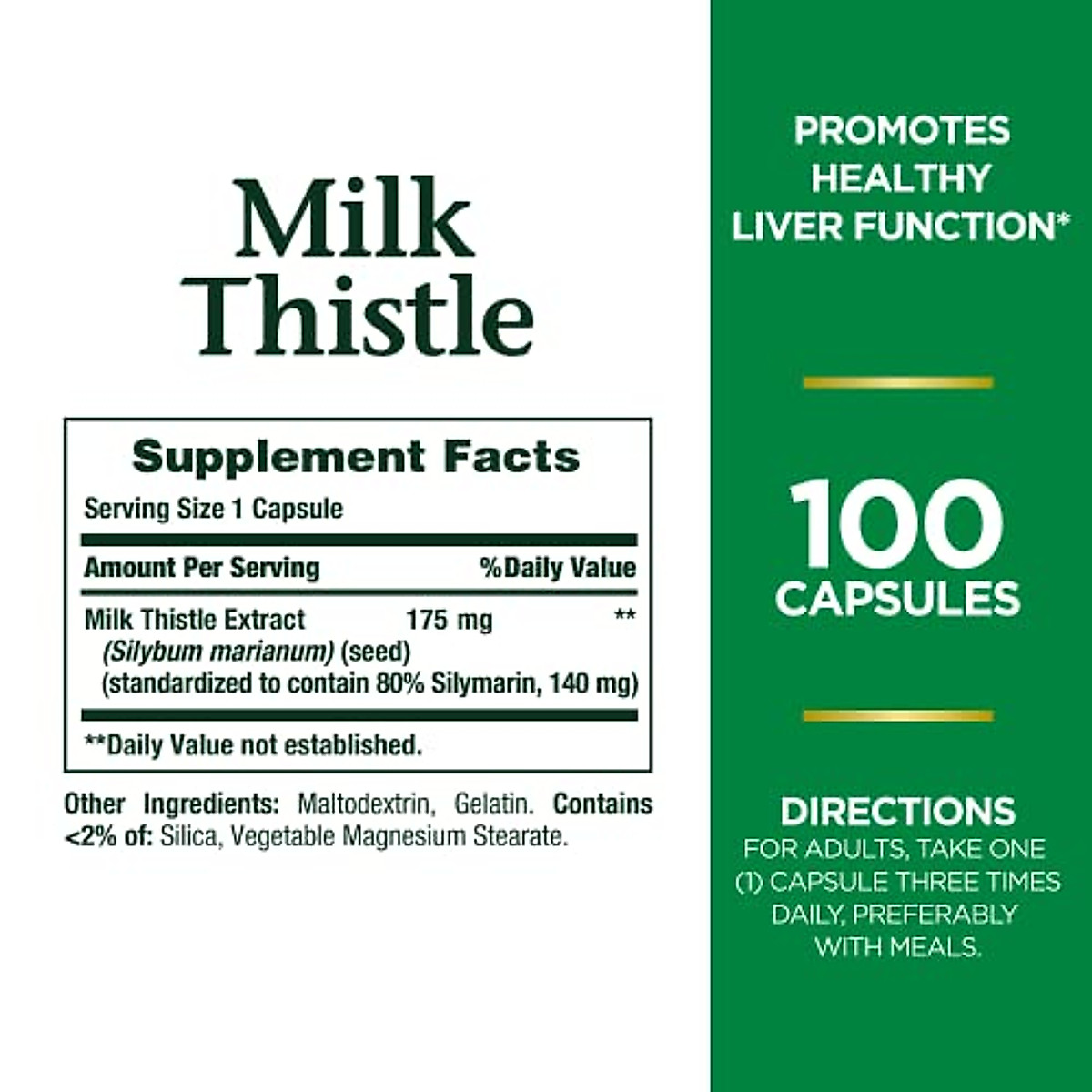 Nature's Bounty Milk Thistle, Herbal Health Supplement, Supports Liver Health, 175mg, 100 Softgels