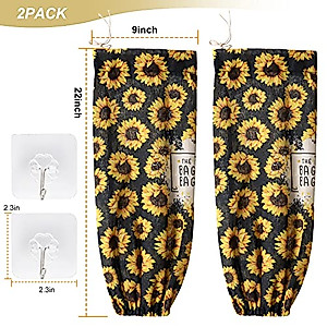 2 Pcs Plastic Bag Holder, Wall Mount Plastic Bag Organizer, Washable Large Grocery Bag Storage Dispenser, Shopping Bags Carrier for Home Kitchen Travelling, 22x9 in shopping bag carrier (Sunflower)