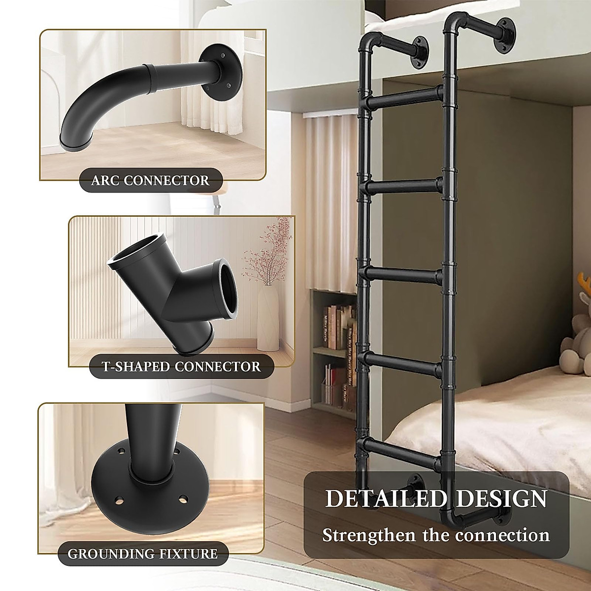 KELUNIS Wall Mounted Metal Ladder for Home Loft Basement Window Well Egress Ladder Fire Escape Ladder for Emergency Home Safety Space-Saving Climb Ladders,150CM/59IN