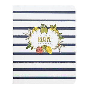 C.R. Gibson Blue and White Striped Floral Spiral Recipe Journal, 100 Pages, 7.25" x 9" (QMR-18689)