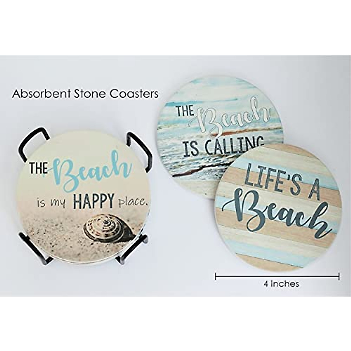 PANCHH Beach Coastal & Ocean Sea Tropical Theme Coasters for Drinks , Kitchen Decor and Gifts for Beach House and Home Beach Bars - Coasters for Wooden Table - Set of 6 with Holder , Absorbent