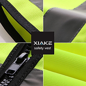 XIAKE 5 Pockets High Visibility Reflective Safety Vest for Men and Women Work Construction Vest(X-Large,Yellow)