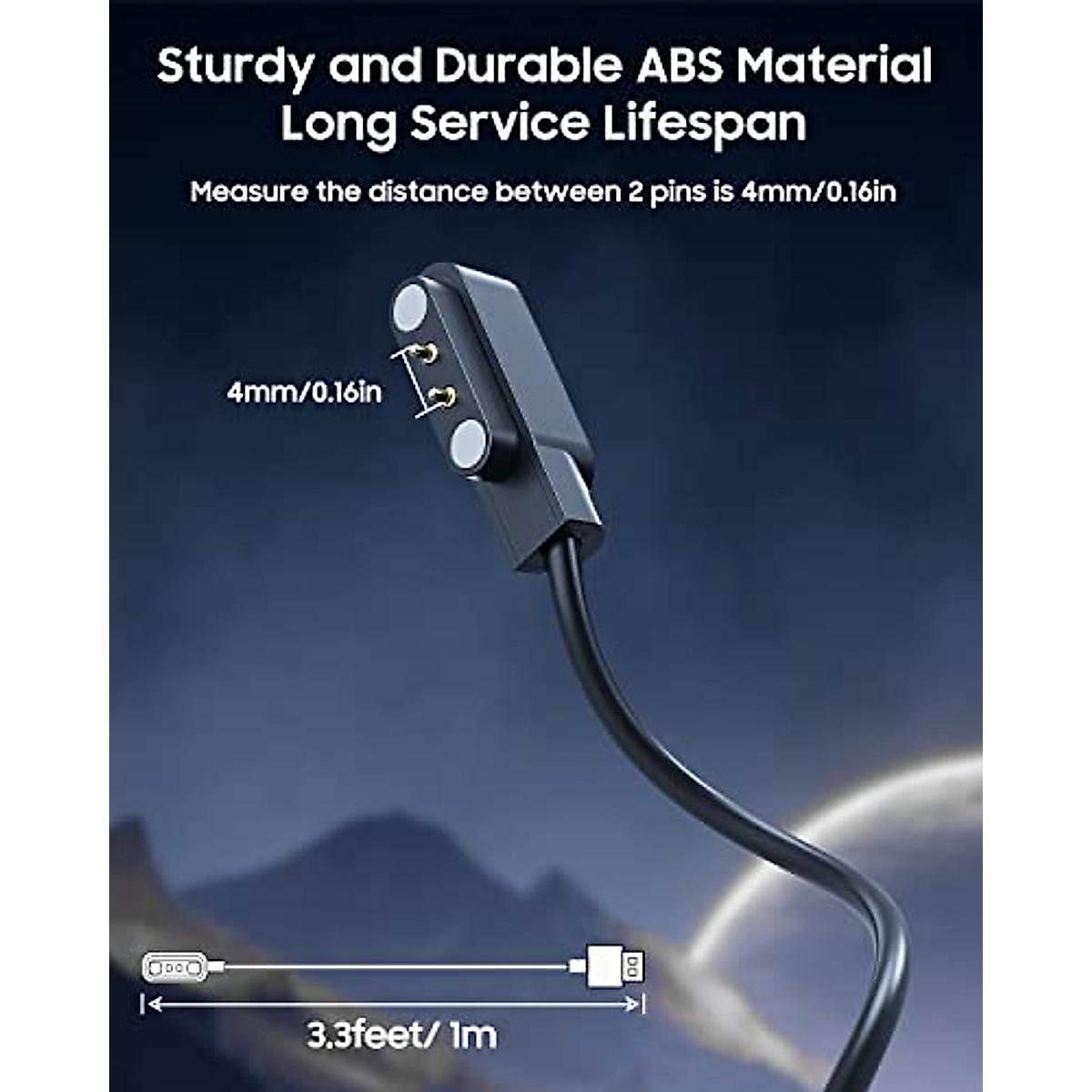 TiMOVO Charger Compatible with SW022/LW11/GTX Fitness/CXB01/Mugo Chalvh 1.69", [2-Pack] Magnetic USB Charging Cable 3.3ft/100cm, Replacement Charging Power Cable Cord,Black