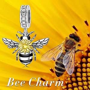 PELOVNY Spacer Bee Charm 925 Sterling Silver Queen Bumble Bee Bead with Sunflower Honeycomb Bracelet Jewelry Gifts for Women Birthday Christmas Halloween