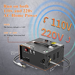 GX PUMP PCP Air Compressor CS1-I with Built-in Power Apdater,Auto Stop,Oil & Water-Free,4500Psi/30Mpa,Powered by 110V /220V AC or 12V DC,PCP Compressor Pump for Air Gun and Paintball/Scuba Tank