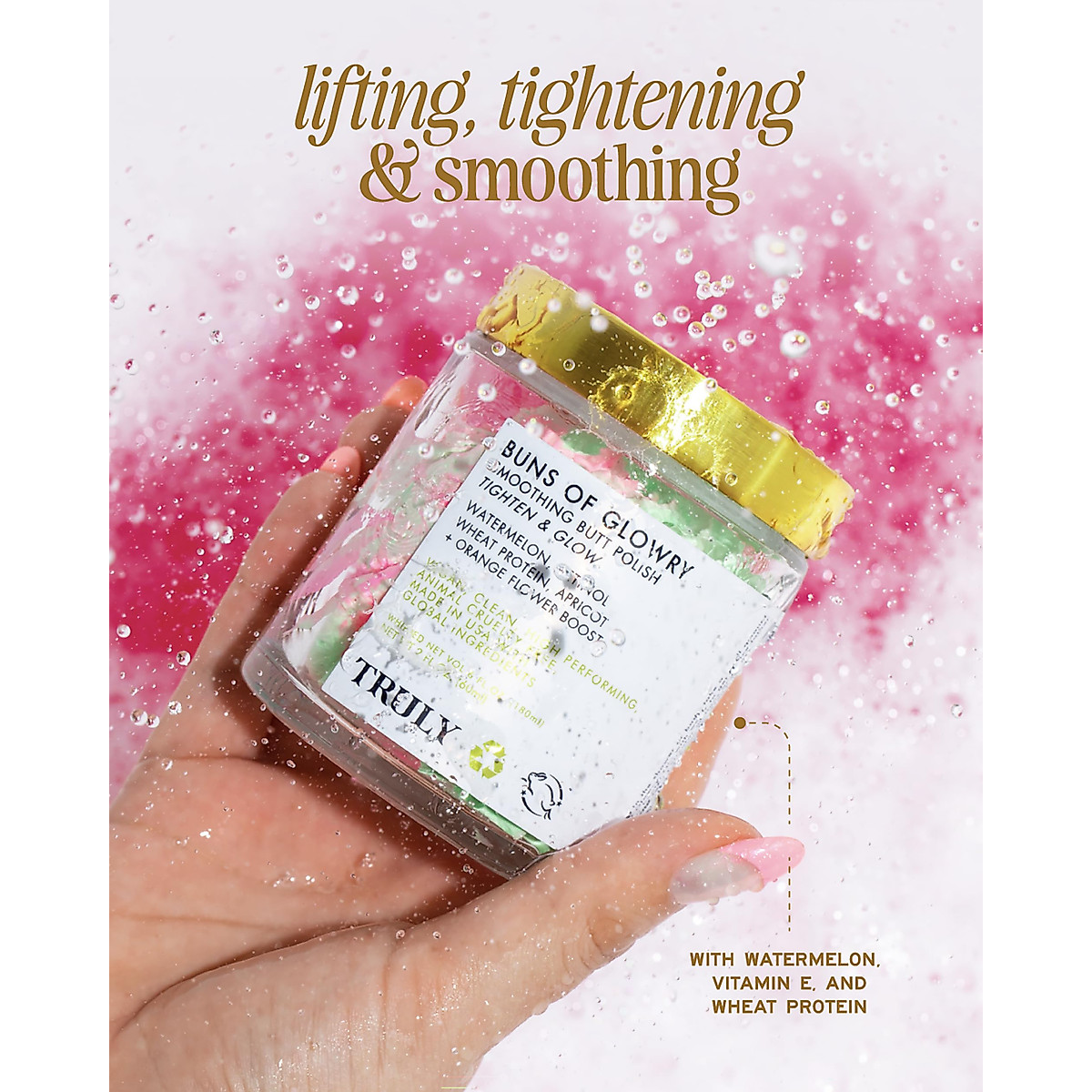 Truly Beauty Buns of Glowry Body Polish - Exfoliating Body Scrub - Brightening Body Scrubs for Women Exfoliation, Keeps Skin Hydrated, Helps Smoothen Cellulite and Stretch Marks - 2 OZ