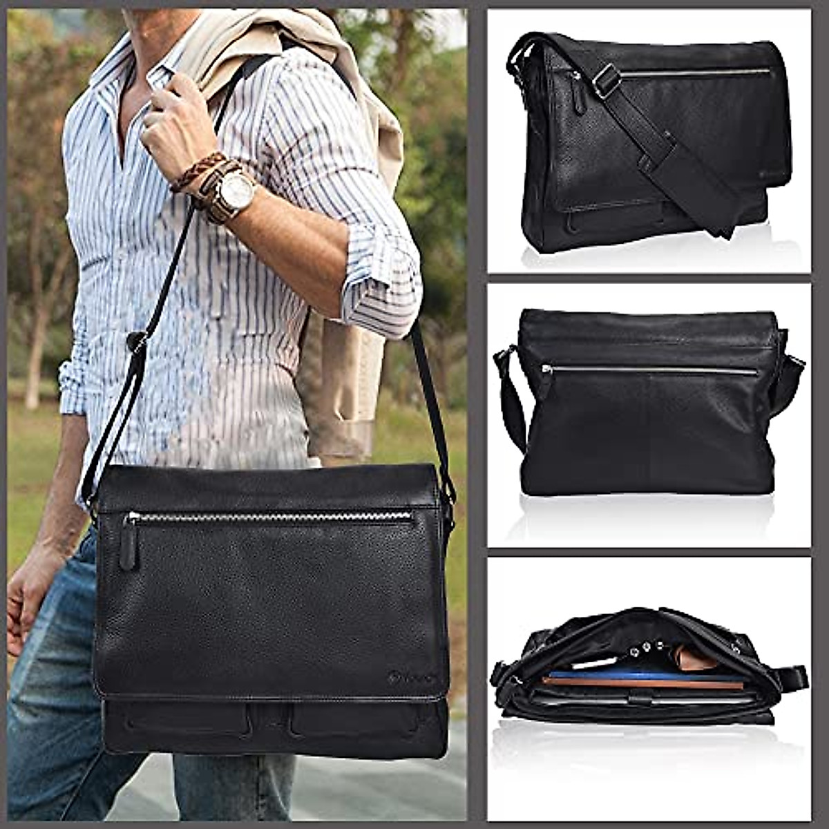 VALENCHI Leather Messenger Bag For Men - Laptop Messenger Briefcase & Shoulder Bag-Office, Work, Travel