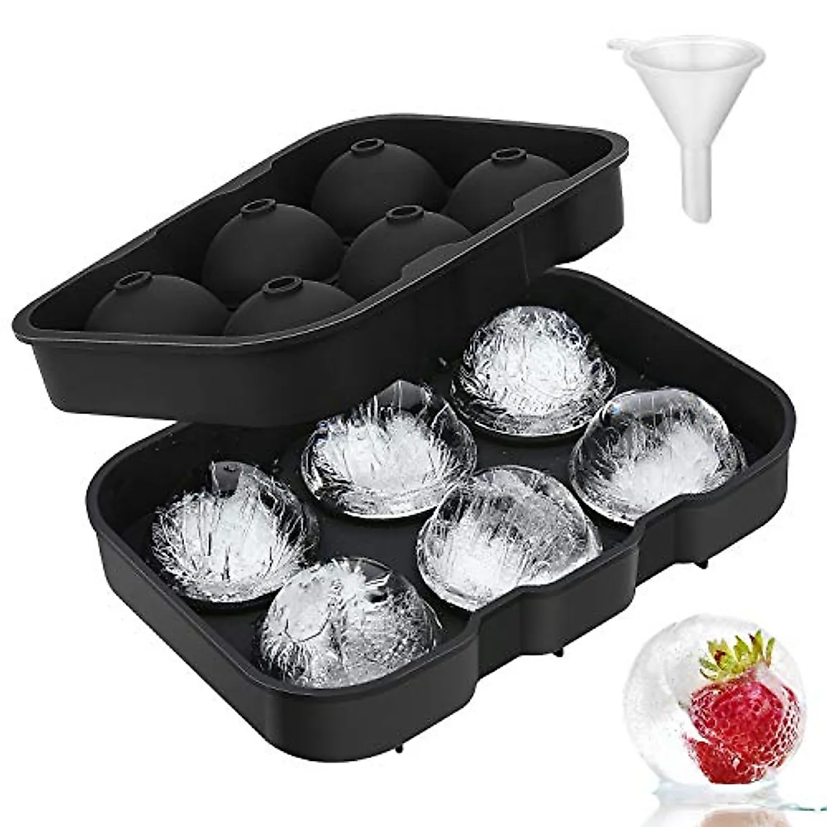 Rechishre Ice Cube Trays Silicone, Sphere Ice Ball Maker with Lid for Whiskey and Cocktails & Bourbon, Reusable and BPA Free 1 Pack