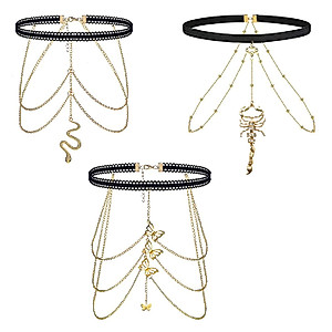 Leg Chain Thigh Chain Cool Leg Chain Boho Jewelry Fashion Body Jewelry Accessory for Women and Girls (Gold 3PCS)