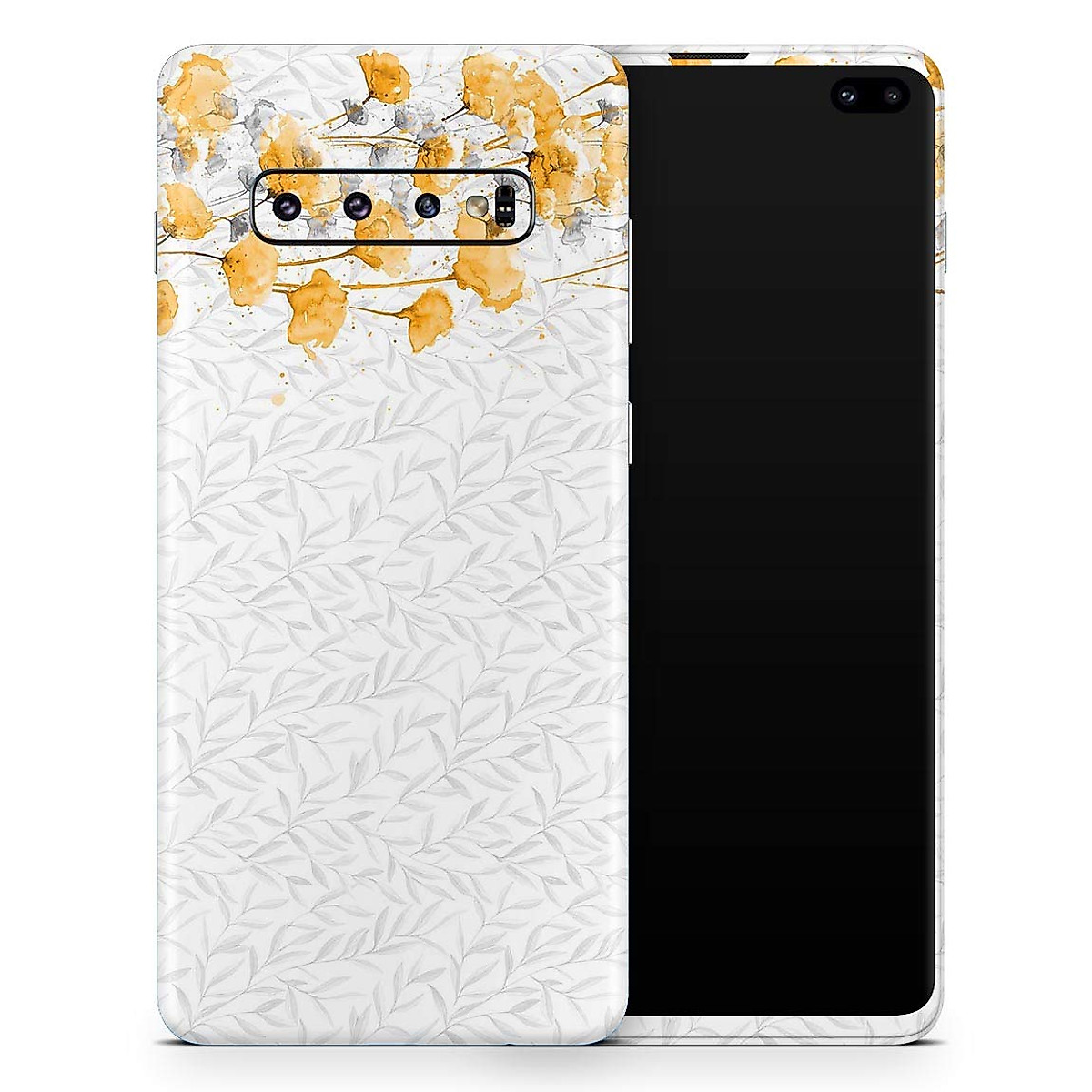 DesignSkinz Karamfila Yellow & Gray Floral V14 Protective Vinyl Decal Wrap Skin Cover Compatible with The Samsung Galaxy S20 (Screen Trim & Back Glass Skin)