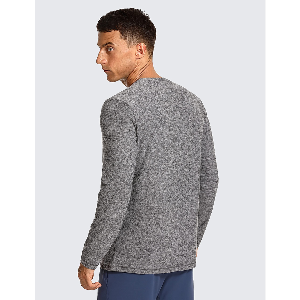 CRZ YOGA Men's Lightweight Long Sleeve T-Shirts Slim Fit Crew Neck Quick Dry Soft Athletic Workout Tee Tops Platinum Heather X-Large