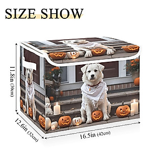 YMGQYJ Halloween Dog Storage Cube with Lid Collapsible Large Capacity Foldable Storage Basket Bin Organizer 16.5×12.6×11.8 inches