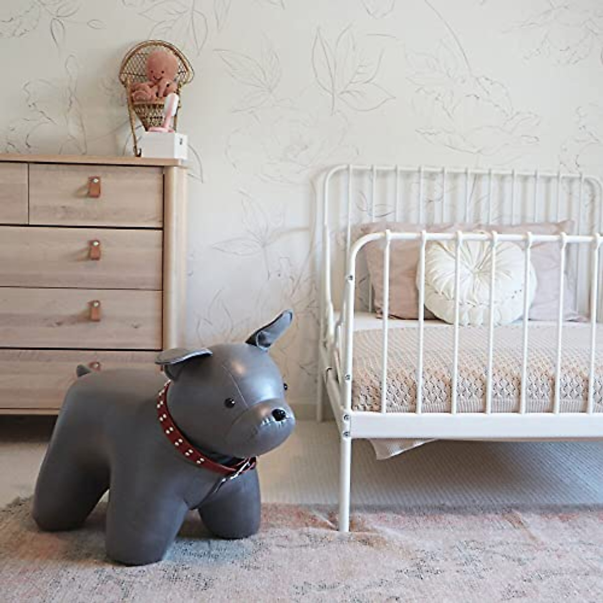 CRITTER SITTERS 15-in. Seat Height Faux Leather Gray Dog Animal Shape Ottoman - Furniture for Nursery, Bedroom, Playroom, and Living Room Decor