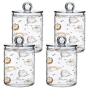 Kigai Cute Funny Cat Qtip Holder - 14OZ Clear Plastic Apothecary Jars Bathroom Canister Dispenser Organizer Vanity Storage Jar with Lid for Cotton Ball, Cotton Swab, Floss (2PACK)