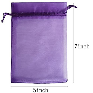 Jwenic 100 Pc Gift Organza Bags 5x7 Purple Inch Drawstring Sheer Fabric Wrap Glitter Soap Sachet for Jewelry Key Chain Cedar Baby Shower Christmas Party Favors Wedding Flat Summer Dry Lavender Flowers