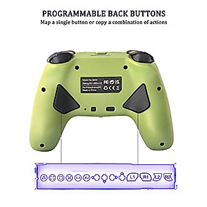 TJPD Wireless Game Controller with 2 Programmable Back Buttons, Compatible with PS4/PS3/iOS13.4+/PC/Android, Game Controller Remote with Turbo/Gyro/HD Dual Vibration/LED Indicator (Green Camouflage)