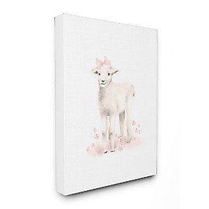 Stupell Industries Sweet Baby Lamb with Pink Bow Oversized Stretched Canvas Wall Art, 24 x 1.5 x 30, Proudly Made in USA