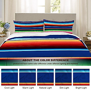 BaoNews Purplish Blue Mexican Stripes Duvet Cover Set King Size,3 Pieces Red Ethnic Serape Bedding Set Hotel Quality 100% Cotton Comforter Cover Set with 2 Pillowcases(No Filler)