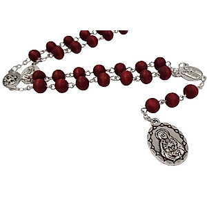 TALISMAN4U Seven Sorrows of Mary Rosary Chaplet Red Rose Scented Wooden Beads Catholic Jewelry Necklace for Women Men with Rosary Box