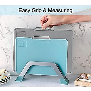 Domonic Home Cutting Board Set, Cutting Boards for Kitchen Dishwasher Safe, Plastic Cutting Board with Holder, Chopping Board with Juice Grooves, Non-Slip