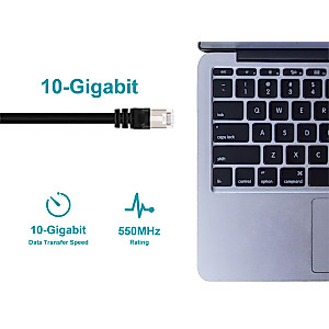 Monoprice - 124360 Cat6A Ethernet Patch Cable - Network Internet Cord - RJ45, 550Mhz, STP, Pure Bare Copper Wire, 10G, 26AWG, 10ft, Black