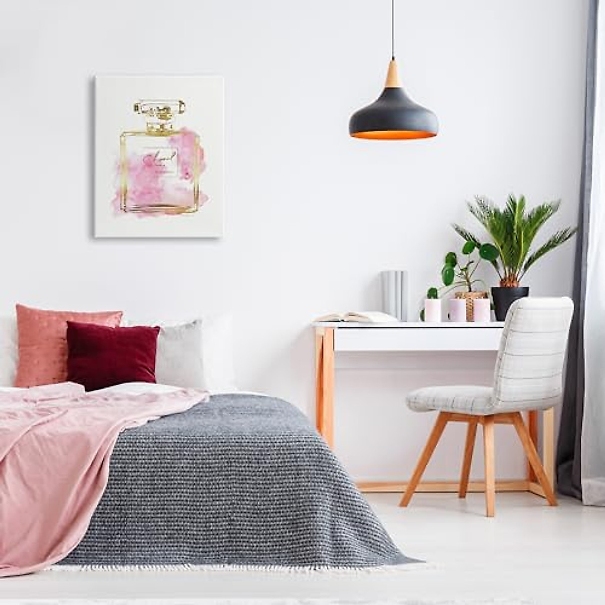 Stupell Industries Glam Perfume Bottle Gold Pink Oversized Stretched Canvas Wall Art, Proudly Made in USA for Living Room