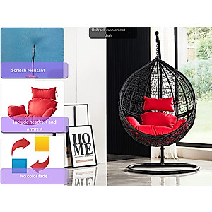 SK CHUMRA Egg Chair Cushion Hanging Basket Chair Pads Wicker Rattan Hanging Seat Cushion Nonslip Soft Headrest & Armrest Outdoor Porch Backyard UV Resistant Patio Hammock Swing Cushions (Red)