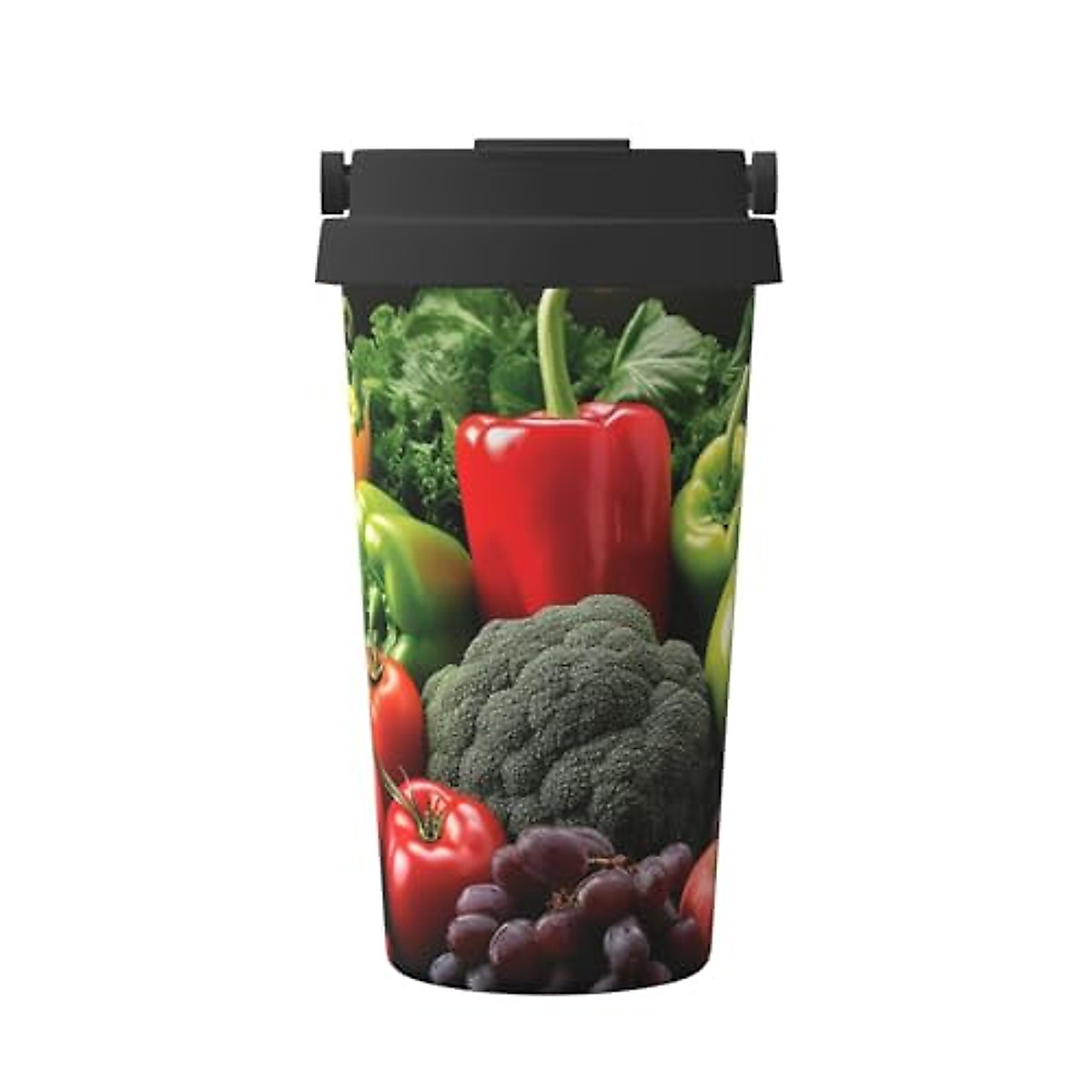 GTKSYNVE Reusable Coffee Mug with Lid and Handle, Fruits and vegetables Tumbler for Hot & Cold Drinks 16oz Stainless Steel Insulated Coffee Tumblers Double Wall Vacuum Thermal Cup