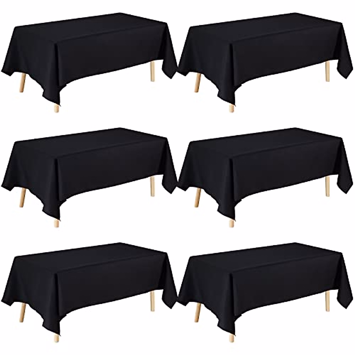 Black Tablecloth 6pcs 60x102, Table Cloth for 6 Feet Rectangle Tables, Waterproof and Wrinkle Resistant Washable Decorative Fabric Table Cover for Dining Table, Party and Outdoor Use