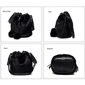 ENYIWH Women Leopard Print Faux Purse Fur Drawstring Bucket Bag Shoulder Crossbody Bag