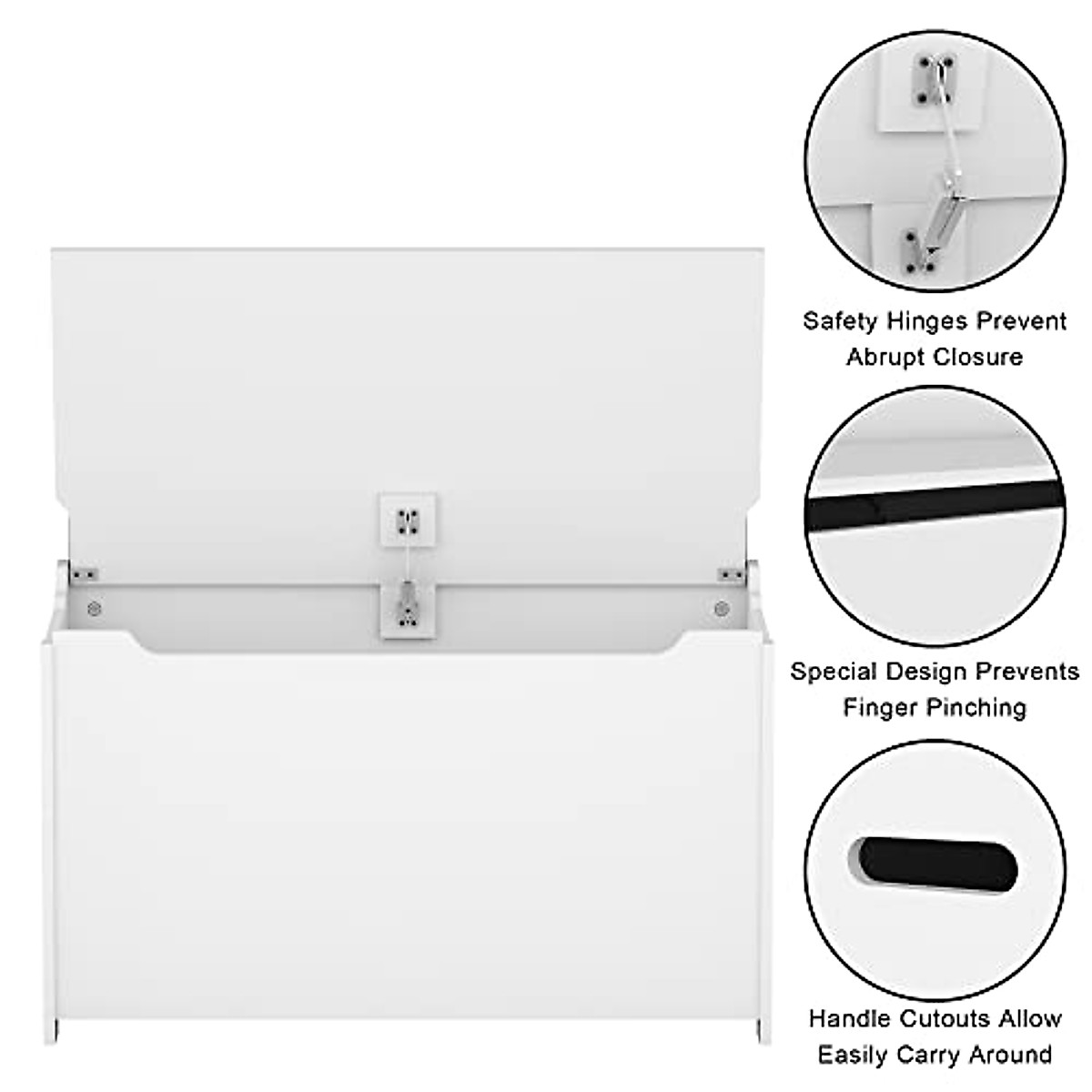 JARKUZ Kids Wooden Toy Box, Wide Toy Storage Organizer, Toy Chest with Safety Hinged Lid for Kids, Children's Furniture Large Trunk for Boys and Girls Ages 3+ (White)