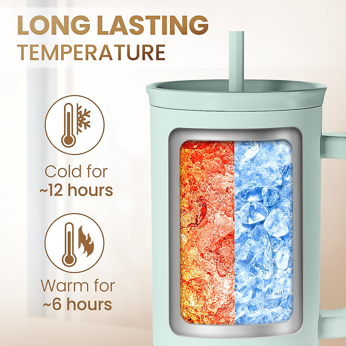 Personalized Monogrammed Tumbler with Handle 40oz, Letter C Tumblers Insulated Coffee Travel Cup, Custom Initial Gift for Women Girls Friends, Monogram Gift for Christmas Birthday Mothers Day