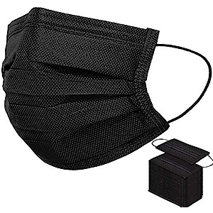 50Pack 3 Ply Black Disposable Face Masks for Adult Women Mens Home Personal Safety and Protection (Black)
