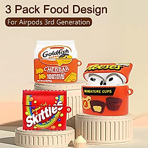 3Pack WQNIDE for Airpods 3rd Generation Case, Funny Food Goldfish Rainbow Candy Chocolate Protective Cover, Kawaii Cartoon Soft Silicone Design for Women Men Girls Apple AirPod 3 Cases with Keychain