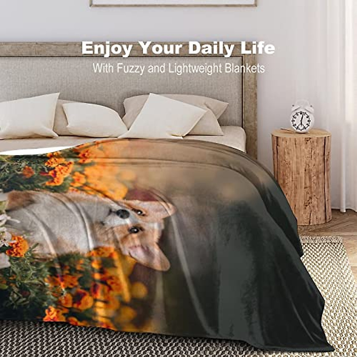 Corgi Pembroke Puppy Adventures Flannel Fleece Throw Blanket Soft Warm Lightweight Fuzzy Plush Blankets for Bed Couch Sofa 50"x60"