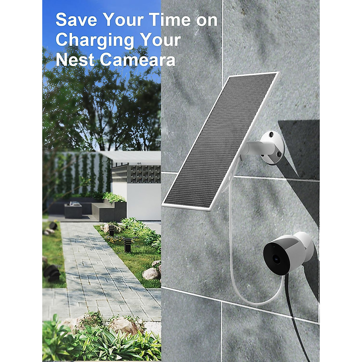 Solar Panel Charger for Google Nest Camera Outdoor and Indoor (Battery Version), 5V 5W Nest Cameras Solar Panel with 13.1Ft Fast Charging Cable, IP65 Waterproof Solar Power Made for Google Nest