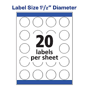 Avery Matte White Round Labels, Sure Feed Technology, Permanent Adhesive, 1-1/2", 400 Labels (8293)