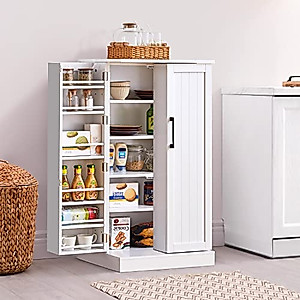 Yaheetech Kitchen Pantry Storage Cabinet, 41" Pantry Cabinets with Doors and 6 Adjustable Shelves, Freestanding Pantry Cupboard for Kitchen, Dinning Room, Living Room, Small Place, White