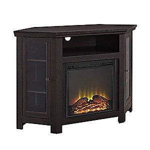 Walker Edison Alcott Classic Glass Door Fireplace Corner Entertainment Center TV Stand for TVs up to 55 Inches, 48 Inch, Espresso