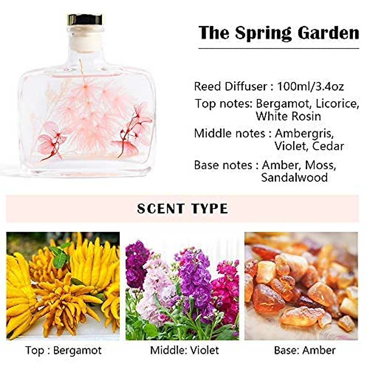 Reed Diffuser, Reed Diffuser Set, Scented Oil Diffuser wirh 6 Diffuser Sticks, Dried Flowers in The Bottle, Home Fragrance Room Office Decor, Birthday Gifts for Women