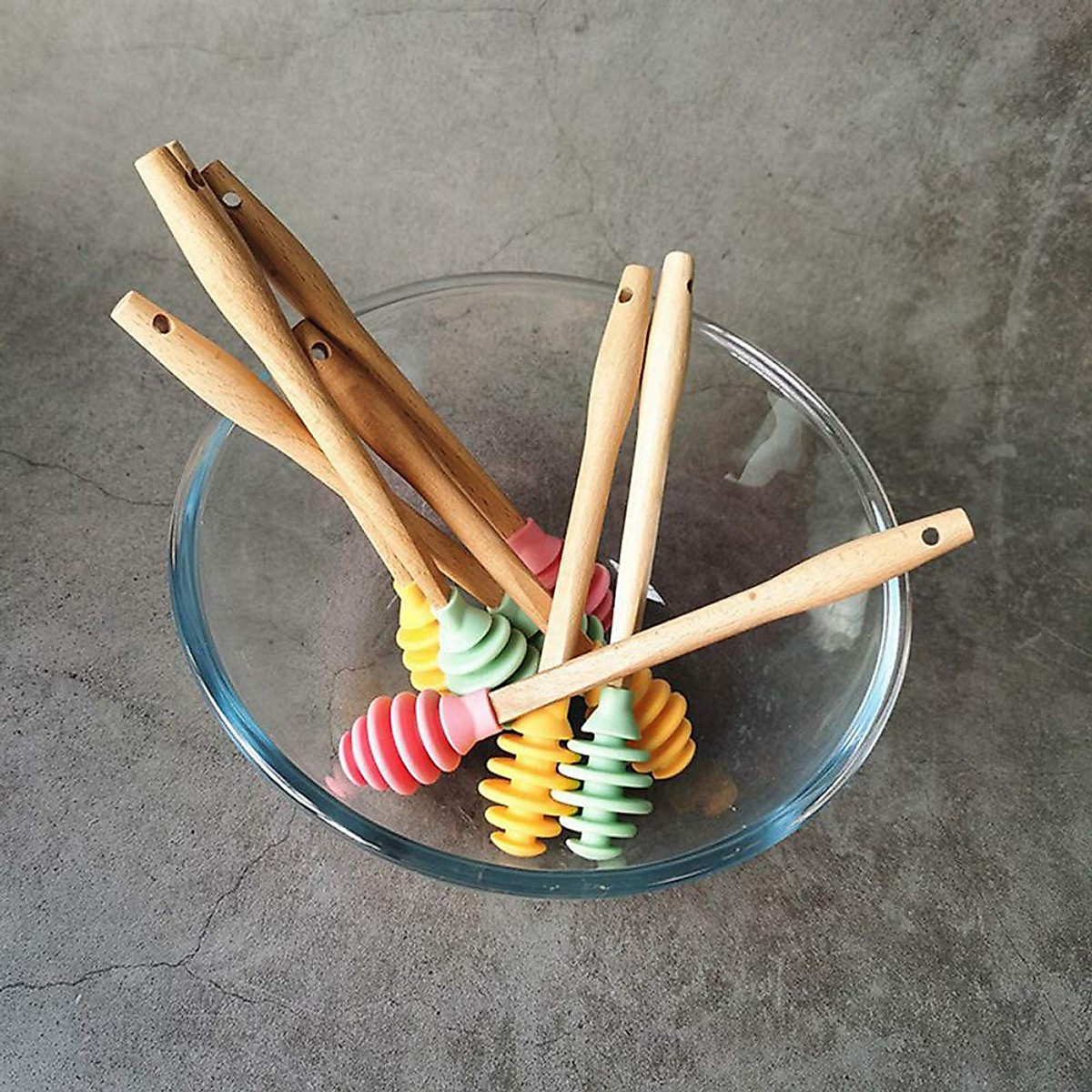 YITAQI Mixing Stirrer,Wood Handle Extractor Mixer Juicer for Honey Pot Jar Container Honey Dipper Stick Honey Spoon Kitchen Tool(Yellow)