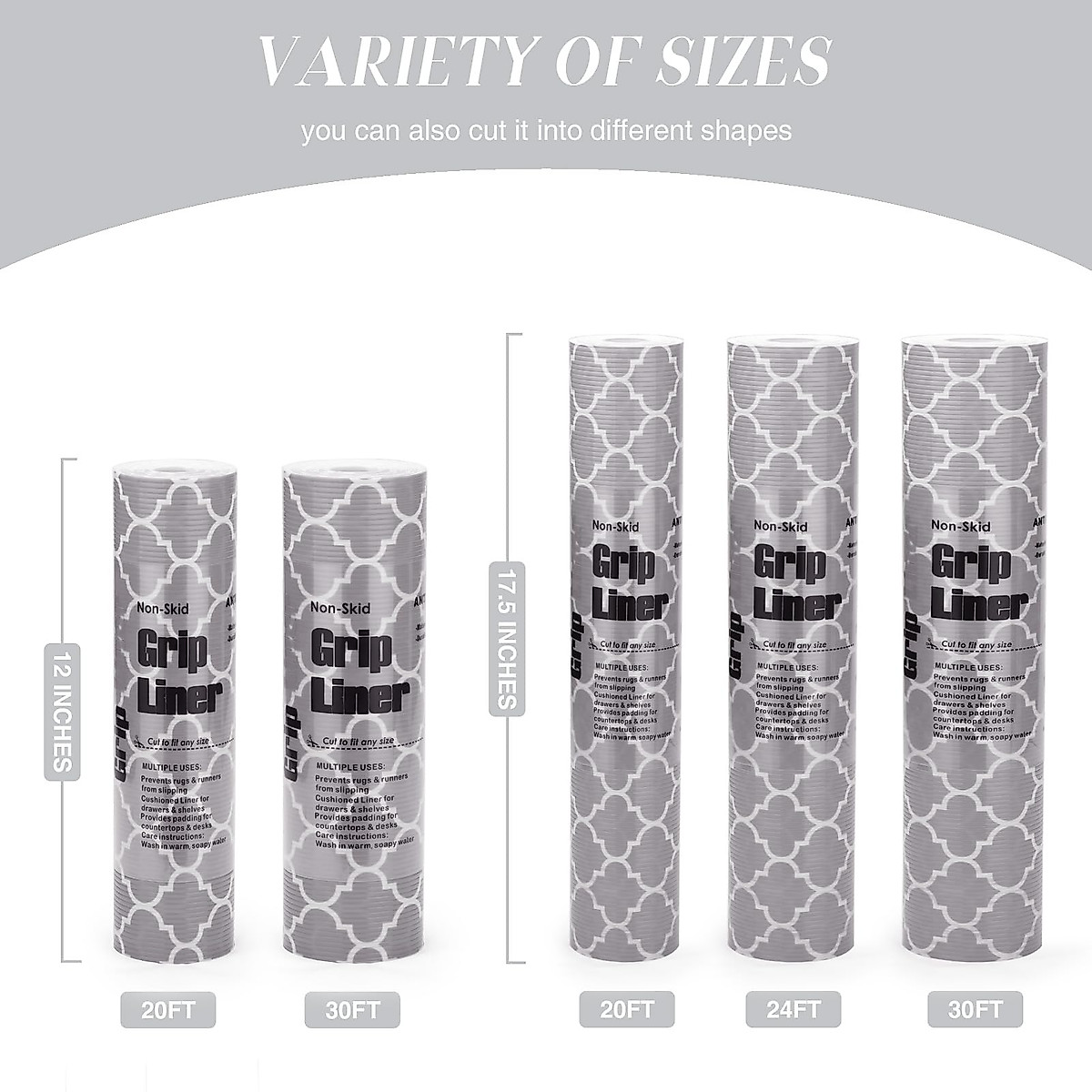 Glotoch Non Adhesive Shelf Liners for Kitchen Cabinets, 17.5" x 30 FT Drawer Liners for Kitchen, Non Slip Cabinet Liners for Shelves, Waterproof Shelf Liner for Dresser/Refrigerator/Bathroom, Gray