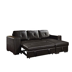 ACME FURNITURE Lloyd Black Faux Leather Sectional Sofa with Sleeper