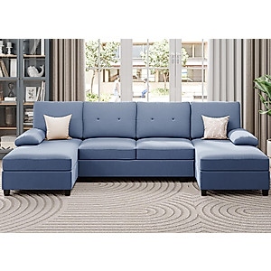 JAMFLY Sectional Sofa Couches for Living Room, Living Room Furniture Sets Clearance, 4 Seat U Shaped Sofa Sectional Couch with Chaise, Blue