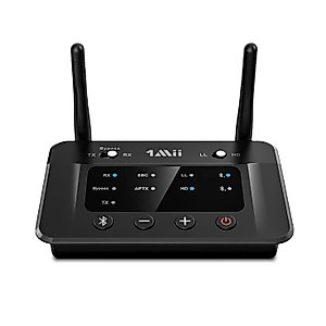 1Mii Long Range Bluetooth 5.0 Dual-Link Optical Analog Bypass Mode Inputs and Outputs Transmitter Receiver for TV, Home Stereo