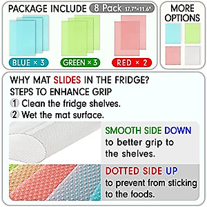 8 Pcs Refrigerator Liners, MayNest Washable Mats Covers Pads, Home Kitchen Gadgets Accessories Organization for Top Freezer Glass Shelf Wire Shelving Cupboard Cabinet Drawers (3 Blue+3 Green+2 Red)