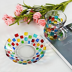 StarLuckINT Unique glass teacups, 4 oz glass espresso cups and saucers, hand-painted stained cups, set of 2, dishwasher microwave safe, for Lungo, Moka, Americano and small hot drinks (warm colors)