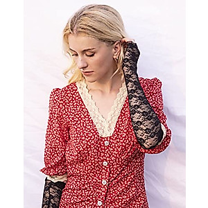 Simplicity Evening Party Wedding Fingerless Elbow Flowers Lace Gloves, Black Floral_Fingerless