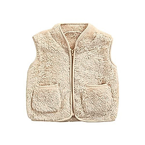 Tiacham Toddler Baby Girl Boy Vest Fall Winter Clothes Sherpa Waistcoat Sleeveless Outerwear Kids Jacket (White, 18-24 Months)