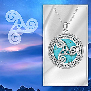 BETHZA Triple Spiral Celtic Necklace 925 Sterling Silver Genuine Turquoise Irish Knot Pendant Lucky Jewelry Gifts for Women Christmas St. Patrick's Day